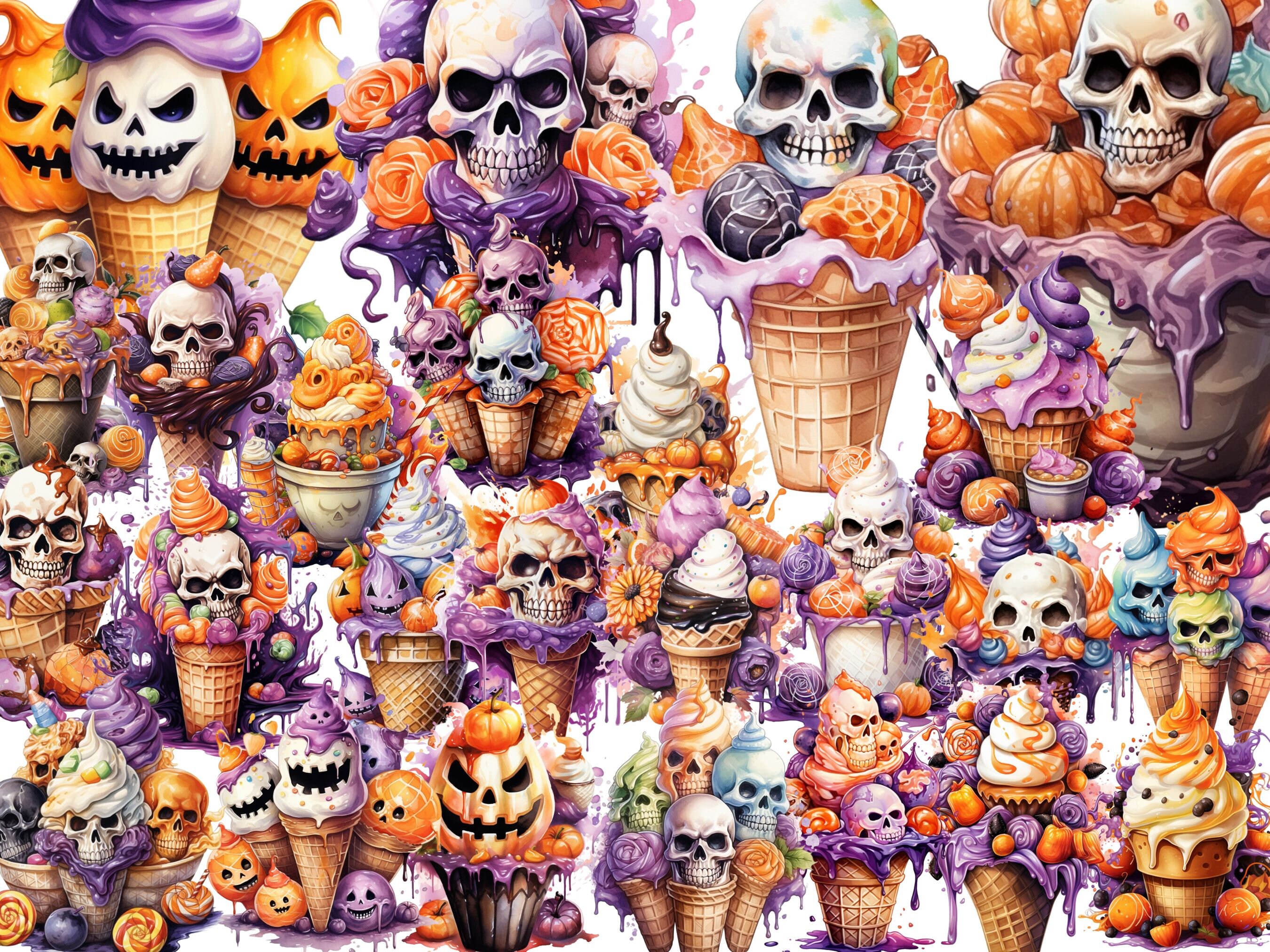 Ice Cream Clipart Halloween Candy Cone, Spooky Popsicle Clip Art Set ...