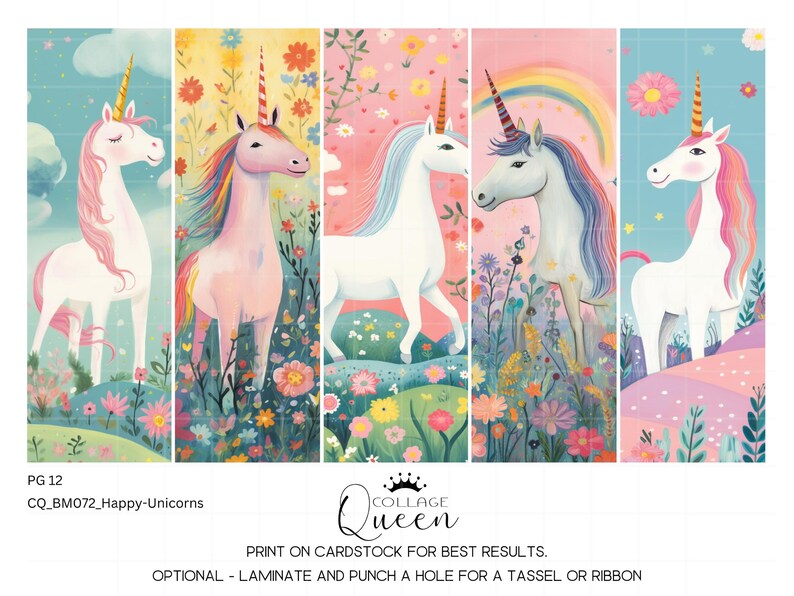 60 Happy Unicorns Printable Bookmarks Digital Download JPG Bookmark ...