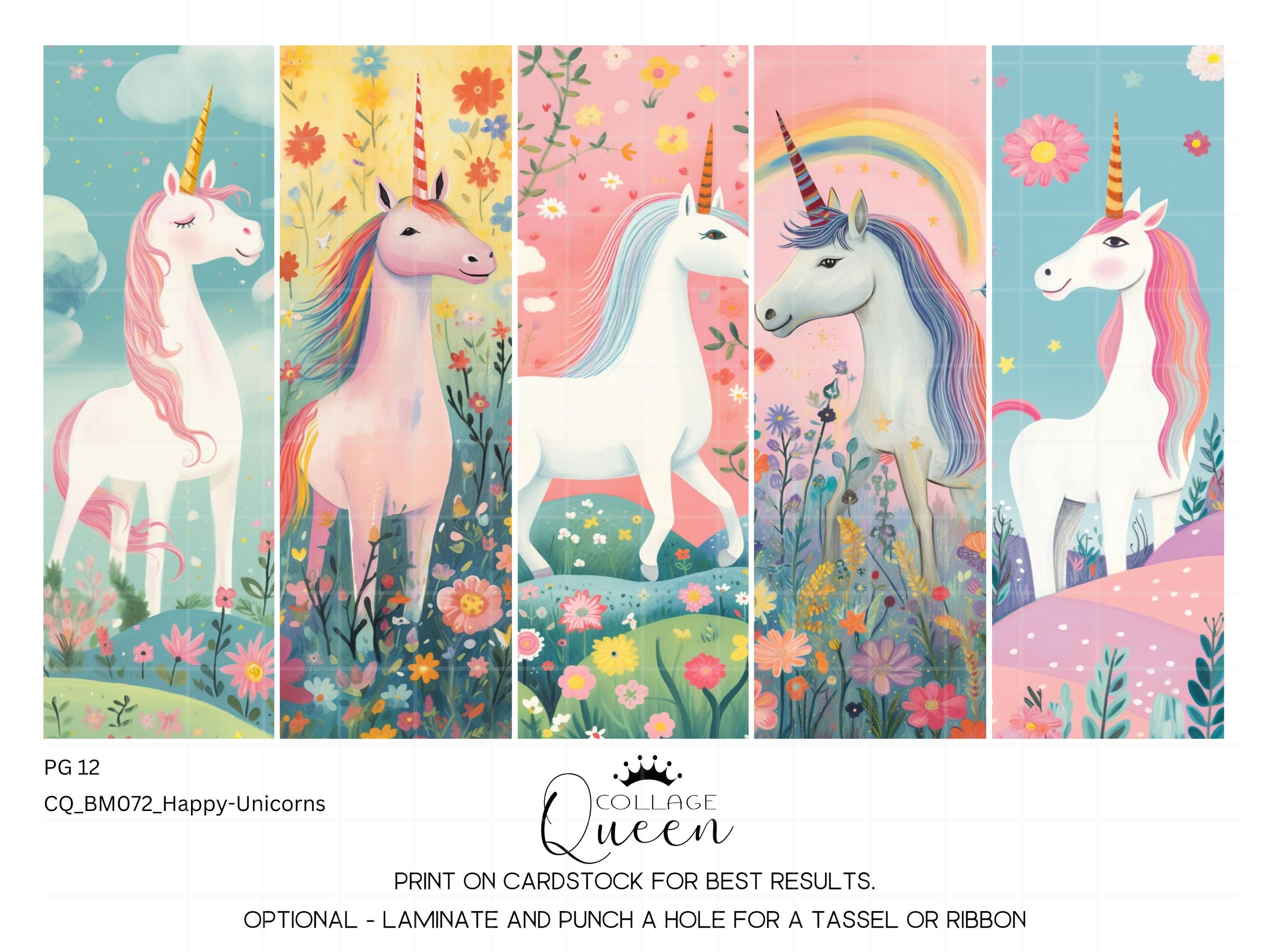 60 Happy Unicorns Printable Bookmarks Digital Download JPG Bookmark ...