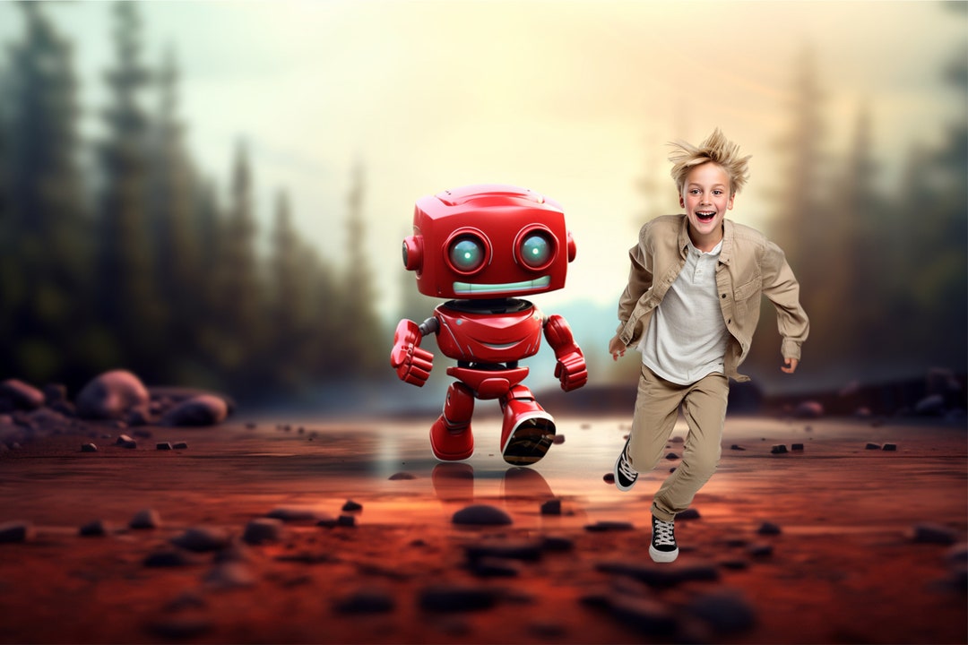 Robot Digital Backdrop Cute Robot With Forest Backdrop - Etsy