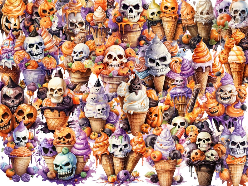 Ice Cream Clipart Halloween Candy Cone, Spooky Popsicle Clip Art Set ...