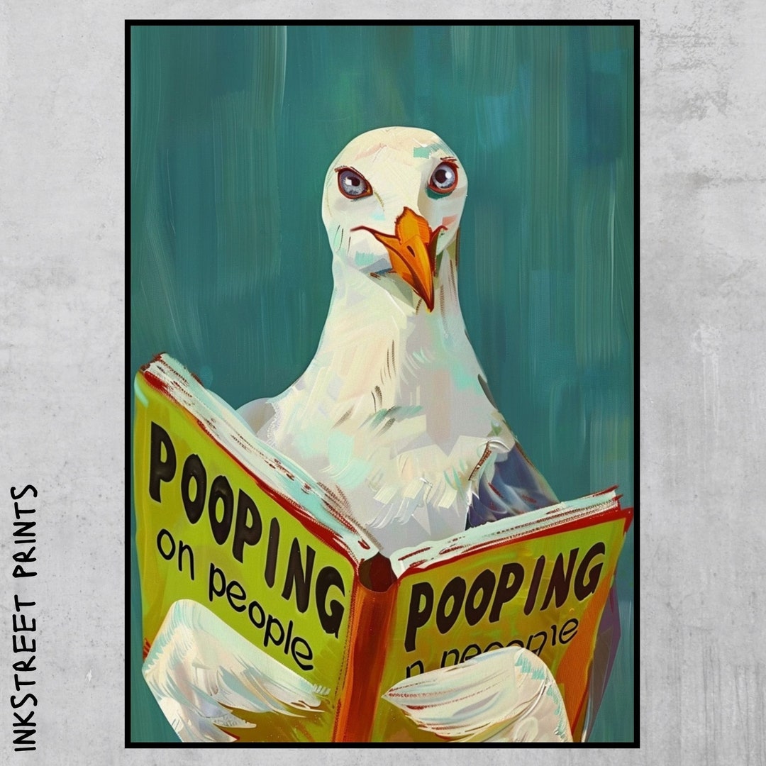Seagull Reading a Book, Digital Art Print, Wall Art, Room Decor, Funny ...