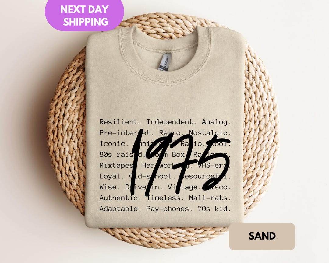 1975 Classic Sweatshirt, 1975 Words Hoodie, 50th Birthday Sweater, 50th ...