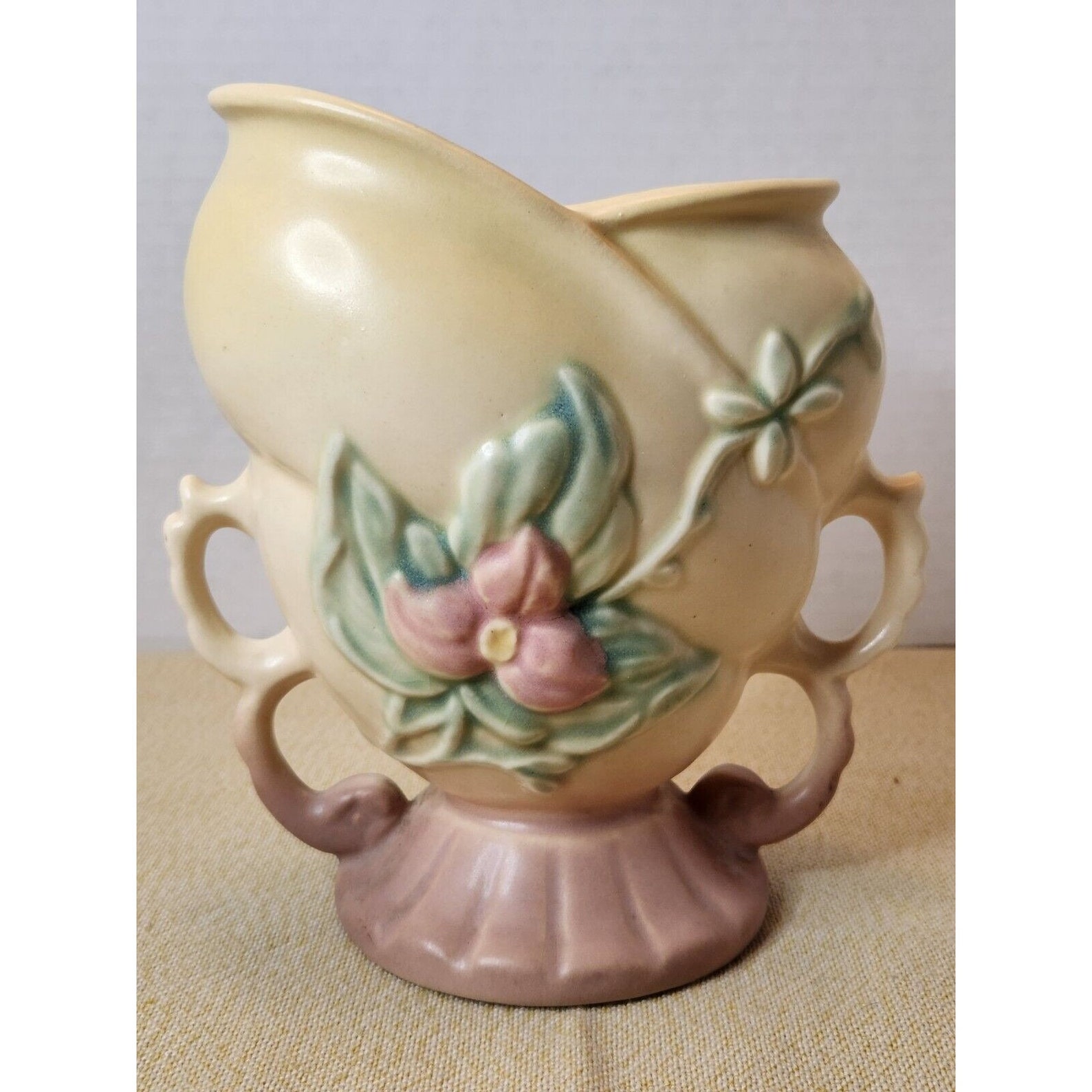 Vintage Hull W-5 Art Pottery Vase 6.5 in Double Handles Dusty Pink and ...
