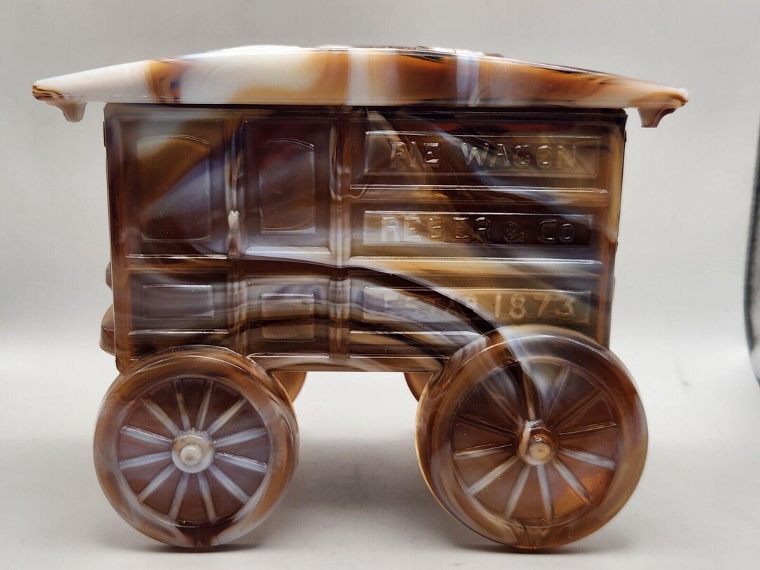 Vintage Imperial Glass Caramel Slag Glass Pie Wagon Covered Candy Dish ...