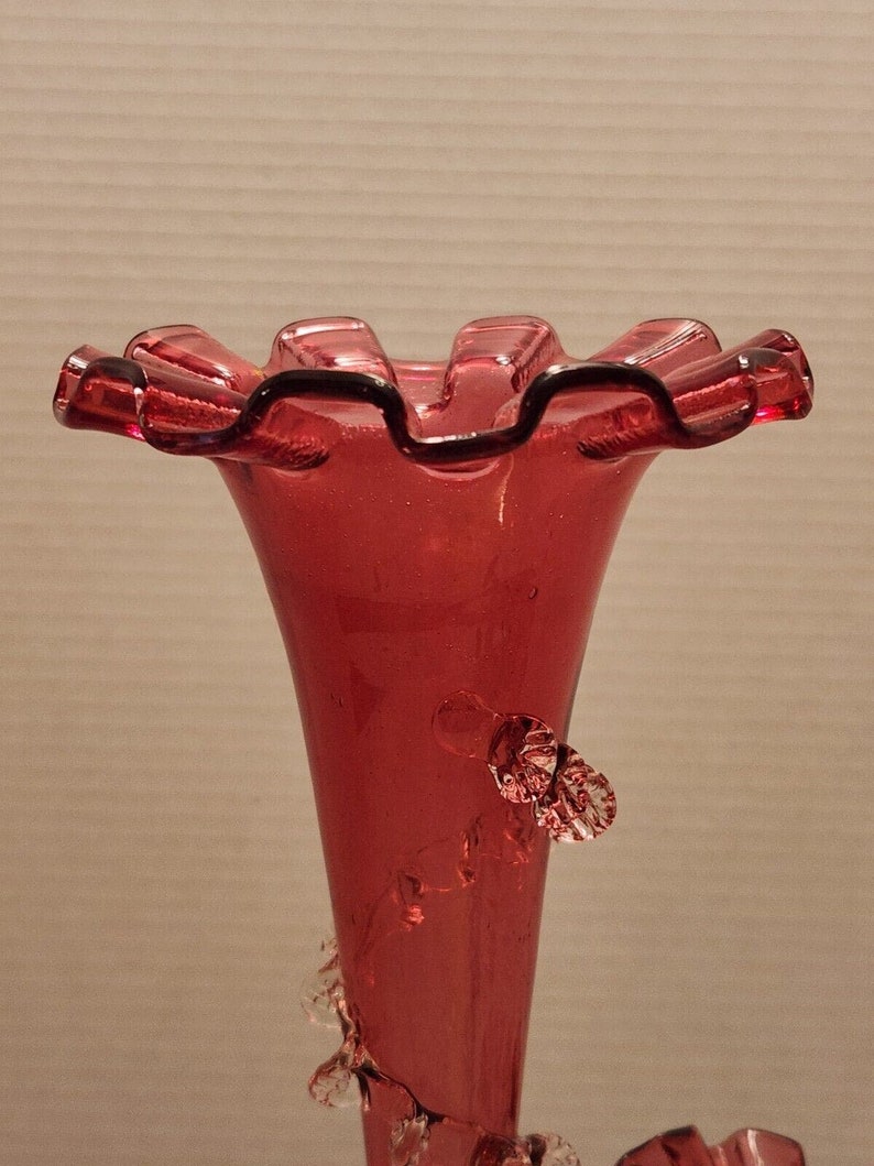 Antique Victorian Cranberry Art Glass Epergne With 2 Horns Trumpets ...