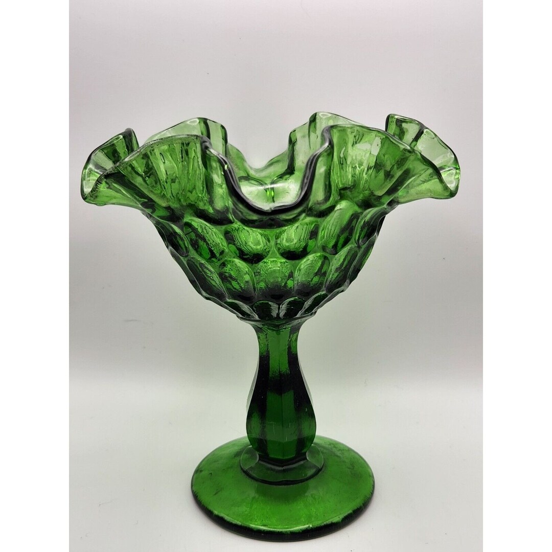 Vintage Fenton Green Ruffled Pedestal Candy Compote Dish - Etsy