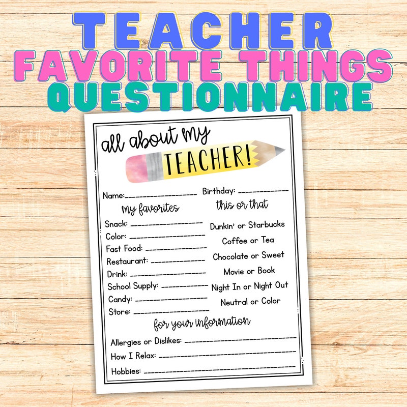 Favorite Things Questionnaire - Etsy