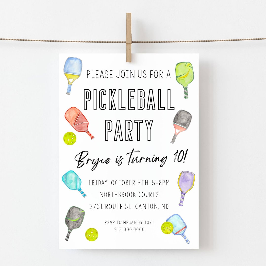 Pickleball Birthday Party Invitation Template, Pickleball Birthday ...