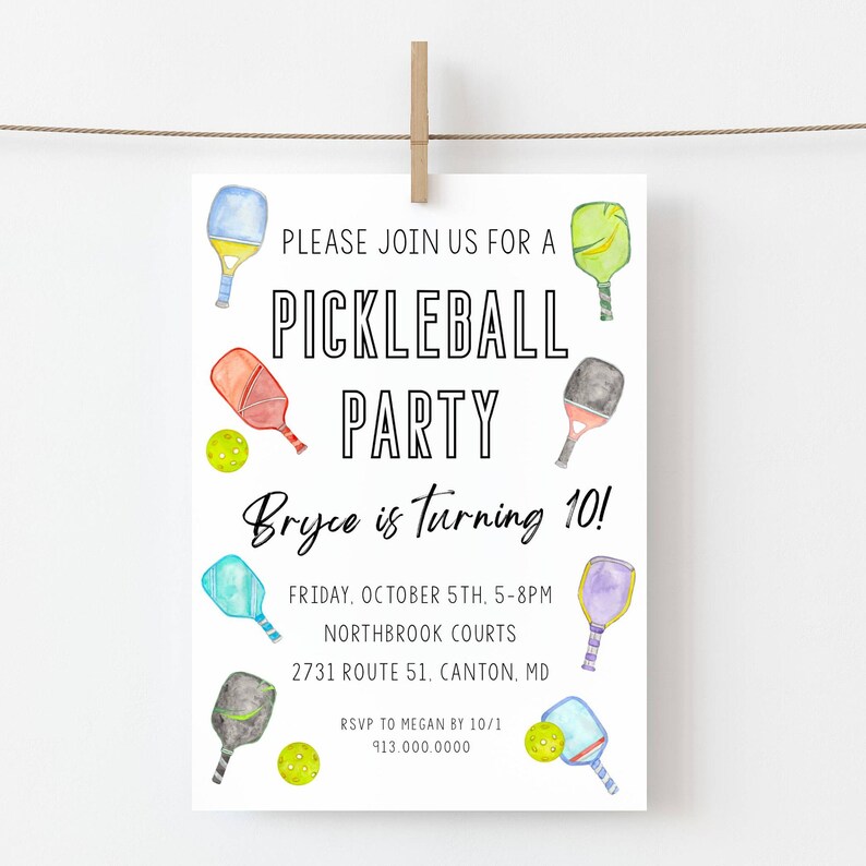 Pickleball Birthday Party Invitation Template, Pickleball Birthday ...
