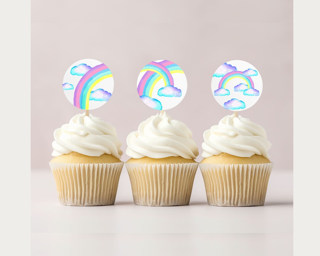 Rainbow Cupcake Toppers Rainbow Theme Birthday Party Printable Cupcake ...