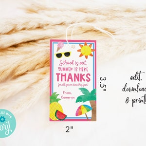 End of Year Teacher Gift Tag Printable Template, Summer End of School ...