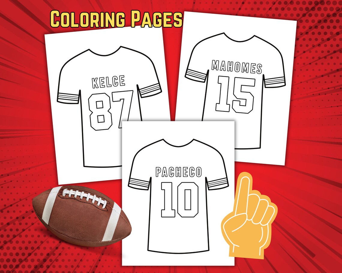 Kansas City Chiefs Coloring Pages, Kelce, Mahomes, Pacheco Jersey ...