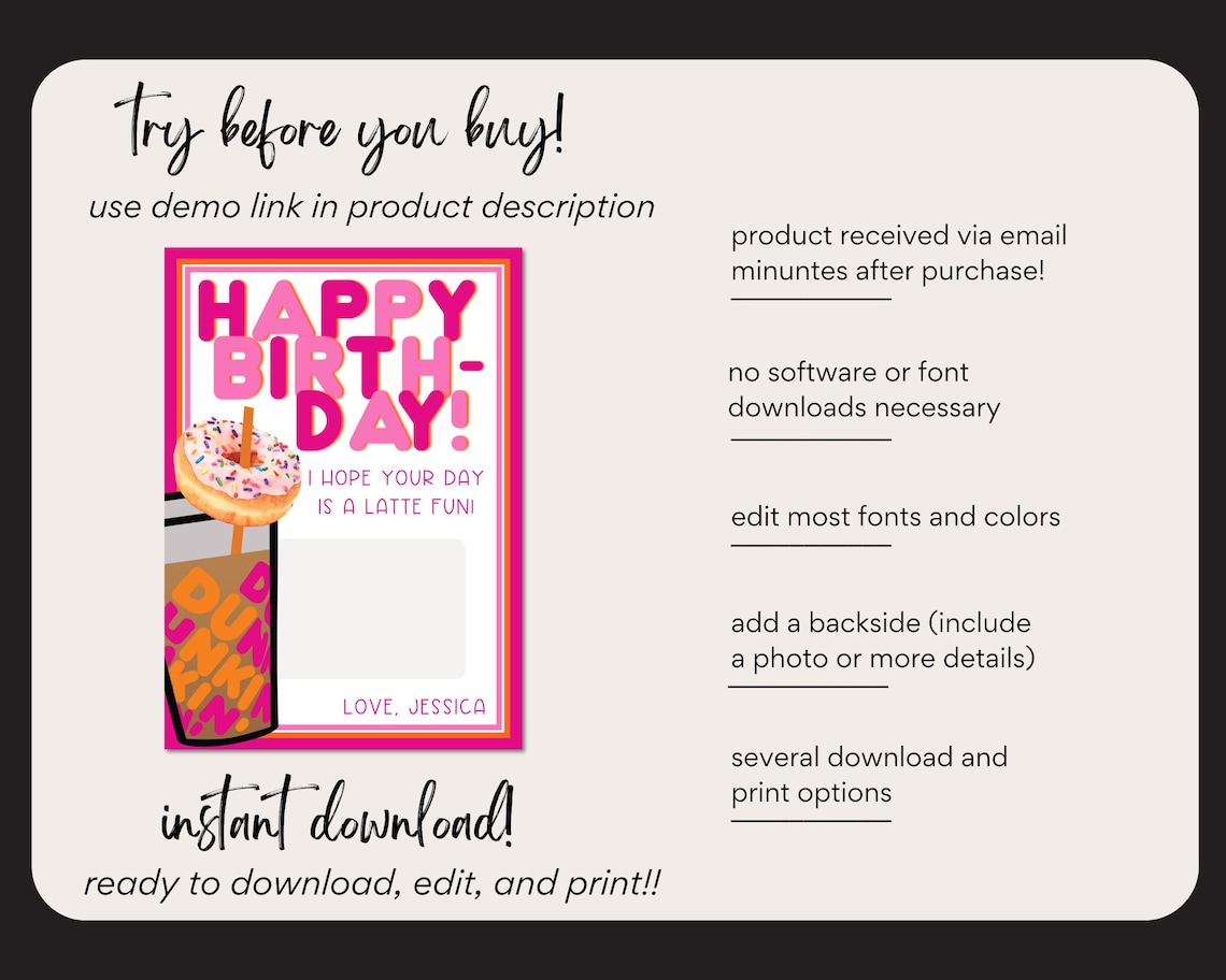 Dunkin Donuts Birthday Gift Card Printable Template Add Dunkin' Donuts ...