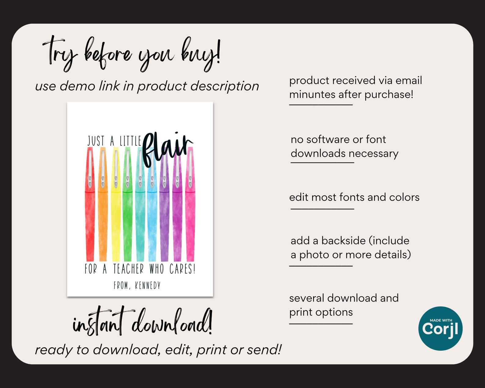 Teacher Appreciation Flair Pens Printable Gift Tag Printable Flair Pens ...