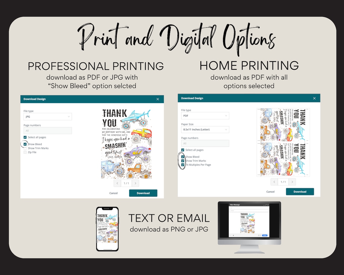 Birthday Thank You Monster Truck Party Thank You Printable Template ...