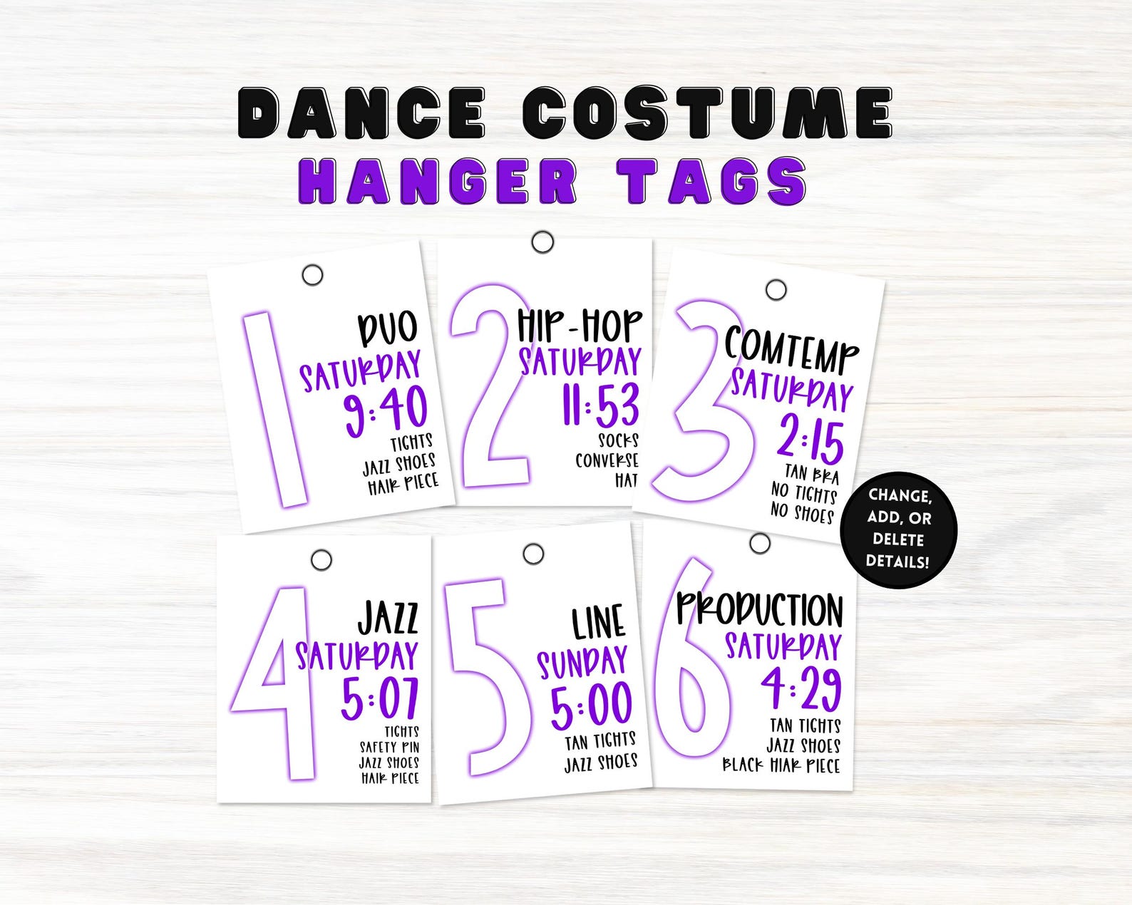 Dance Costume Hanger Tags, Dance Competition Printable Costume Garment ...