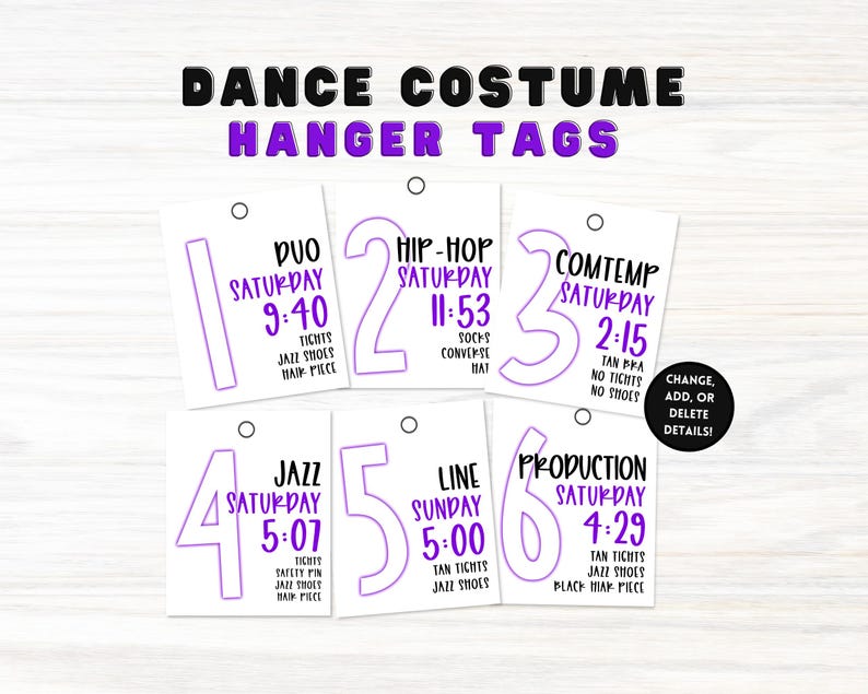 Dance Costume Hanger Tags, Dance Competition Printable Costume Garment ...