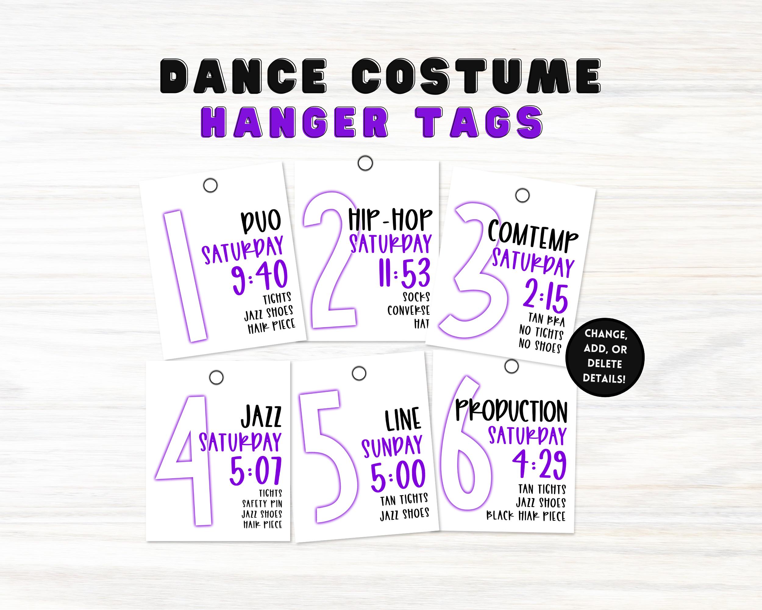 Dance Costume Hanger Tags, Dance Competition Printable Costume Garment ...