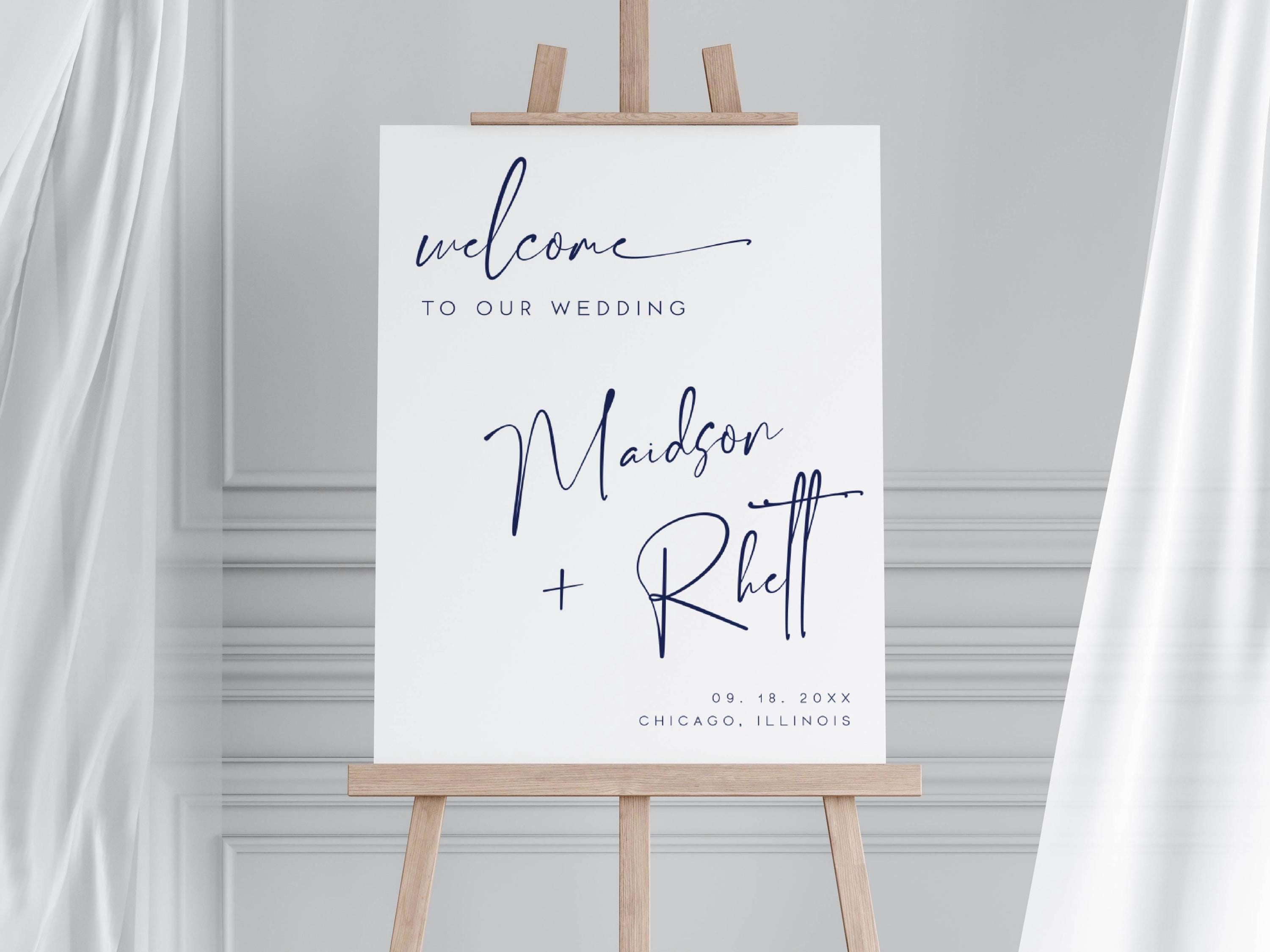 Modern Wedding Welcome Sign Navy Blue Modern Minimalist Wedding Welcome ...