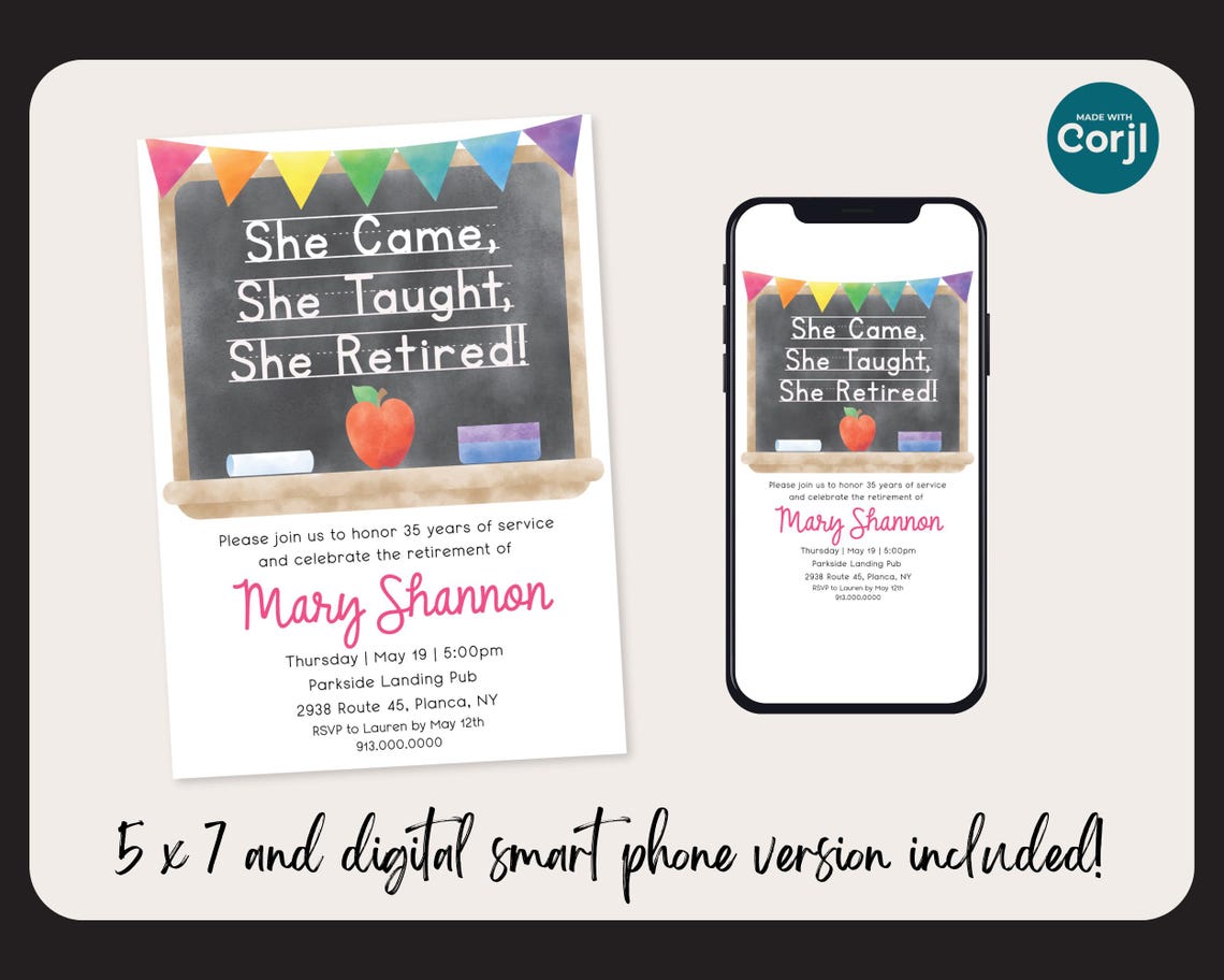 Teacher Retirement Party Invite Printable Template, Primary Teacher ...
