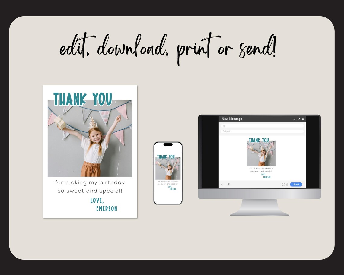 Photo Thank You Card Textable Printable Template Birthday Thank You ...