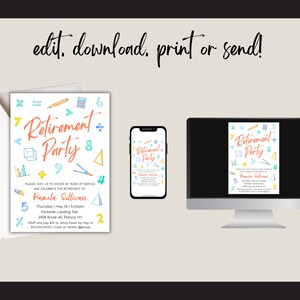 Math Teacher Retirement Invitation Template, Printable Digital Math ...