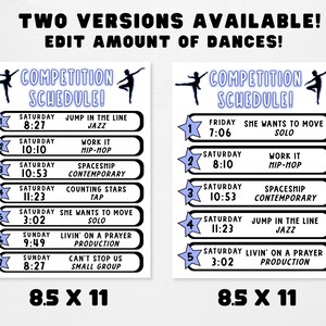 Dance Competition Printable Schedule Template Editable Dance ...