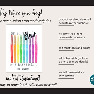 Teacher Appreciation Flair Pens Printable Gift Tag Printable Flair Pens ...