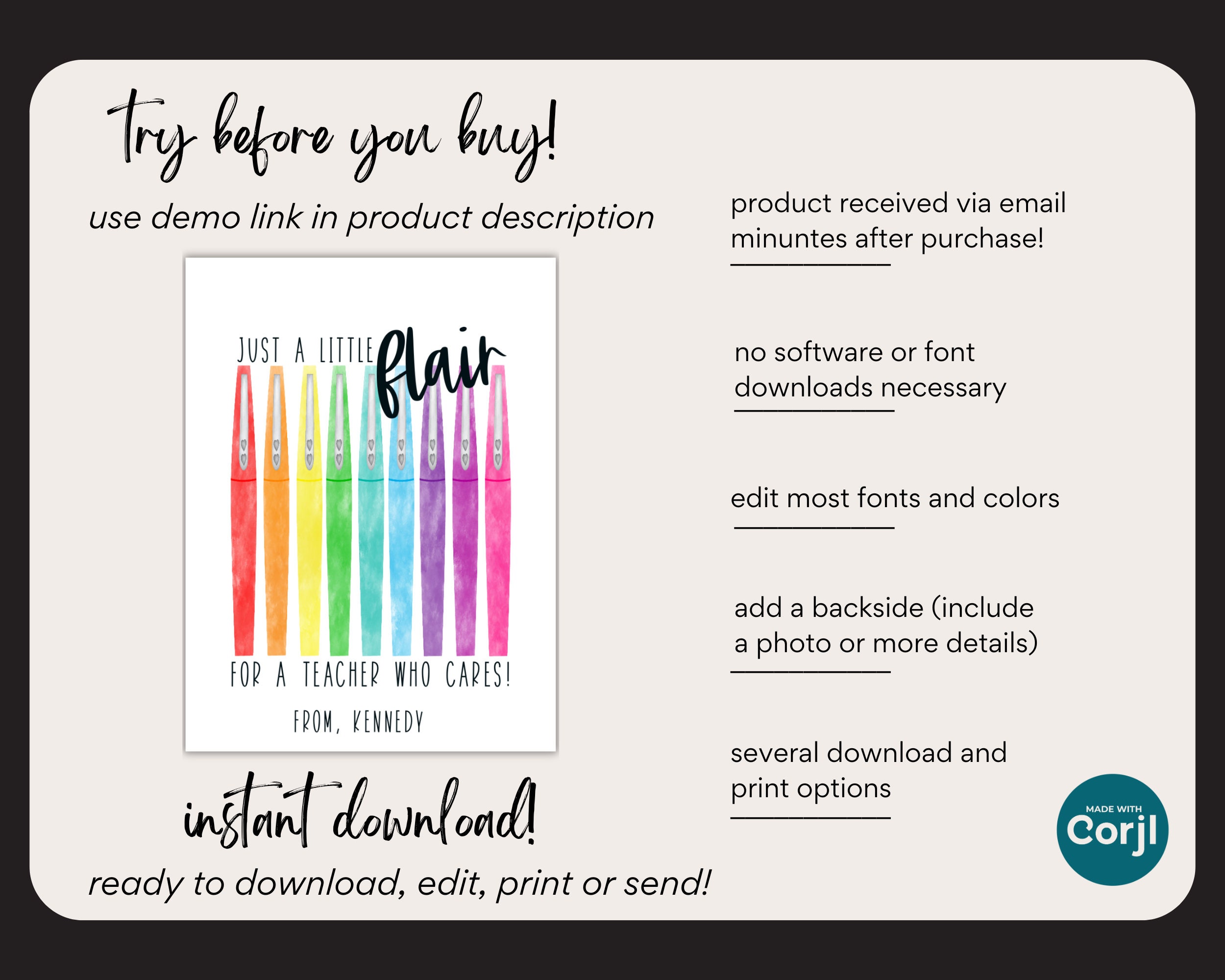 Teacher Appreciation Flair Pens Printable Gift Tag Printable Flair Pens ...