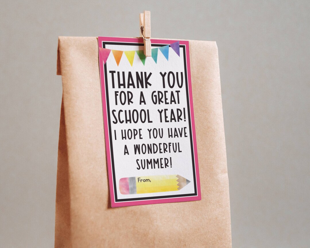 Thank You Teacher End of Year Gift Tag Printable Template School Staff ...