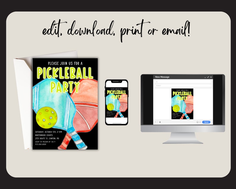Pickleball Party Invitation Printable Template, Instant Download ...