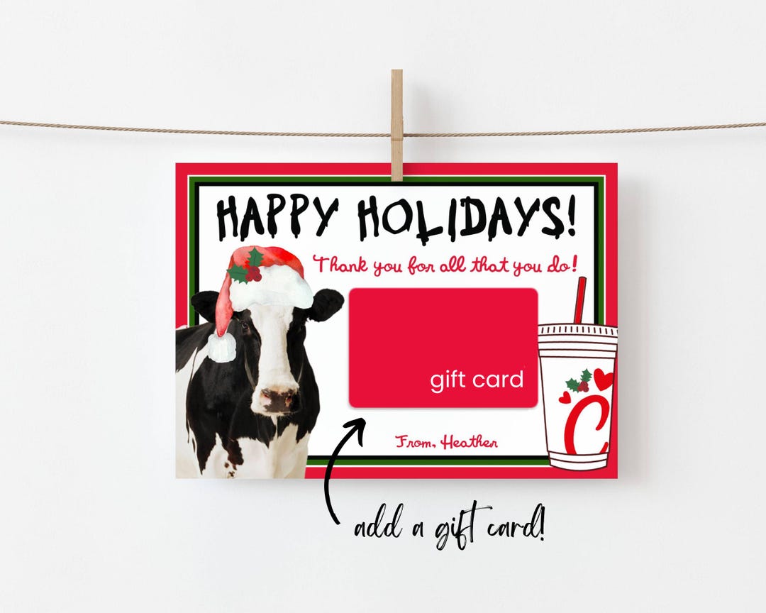 Teacher Christmas Gift Card Printable Template Holiday Chick-fil-a Gift ...