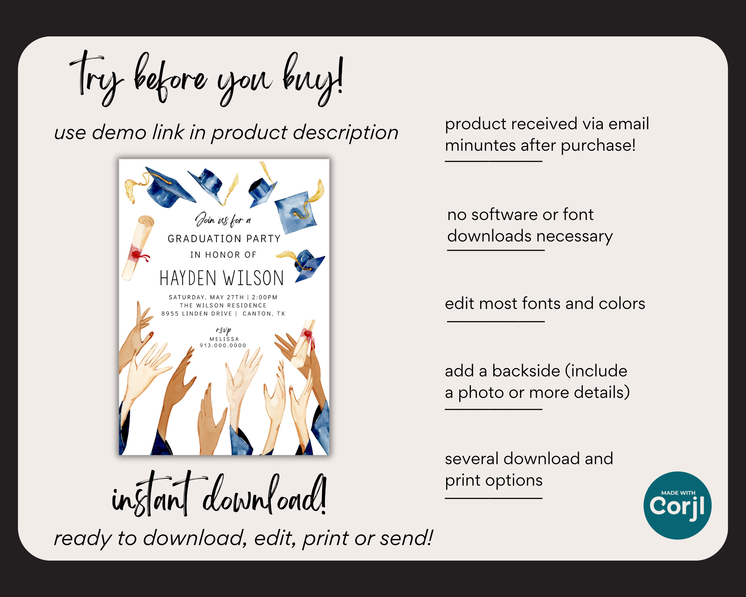 Graduation Party Invitation Printable Template, Graduation Party ...