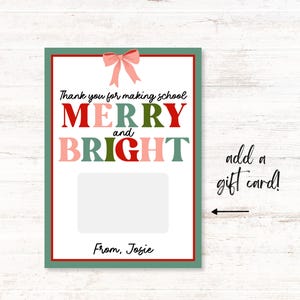 Teacher Christmas Gift Card Printable Template, Christmas Holidays ...