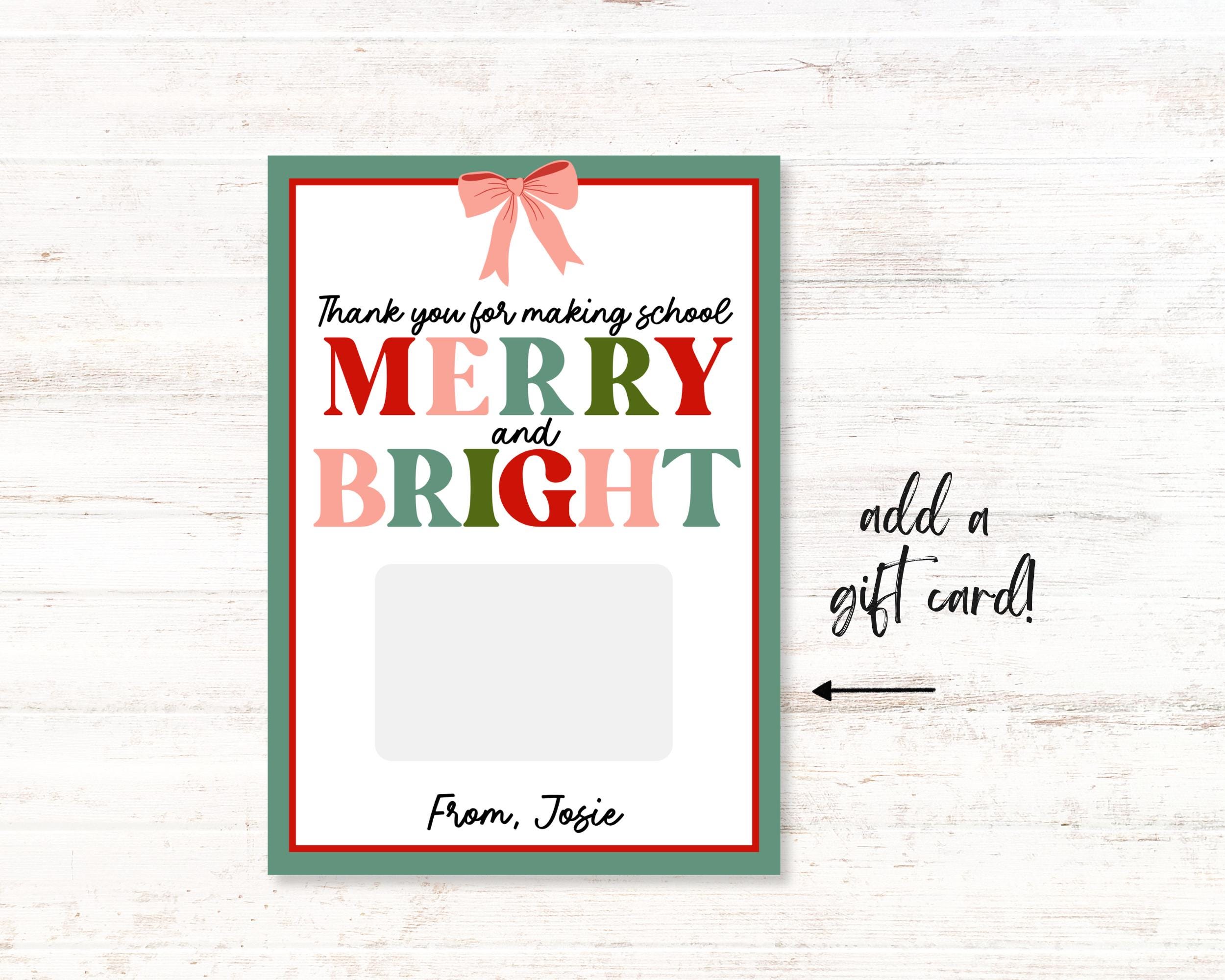 Teacher Christmas Gift Card Printable Template, Christmas Holidays ...