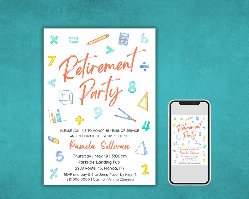 Math Teacher Retirement Invitation Template, Printable Digital Math ...