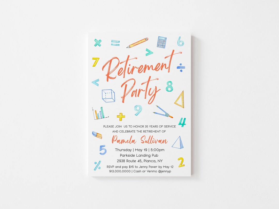 Math Teacher Retirement Invitation Template, Printable Digital Math ...