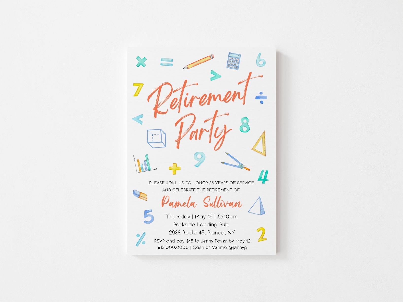 Math Teacher Retirement Invitation Template, Printable Digital Math ...