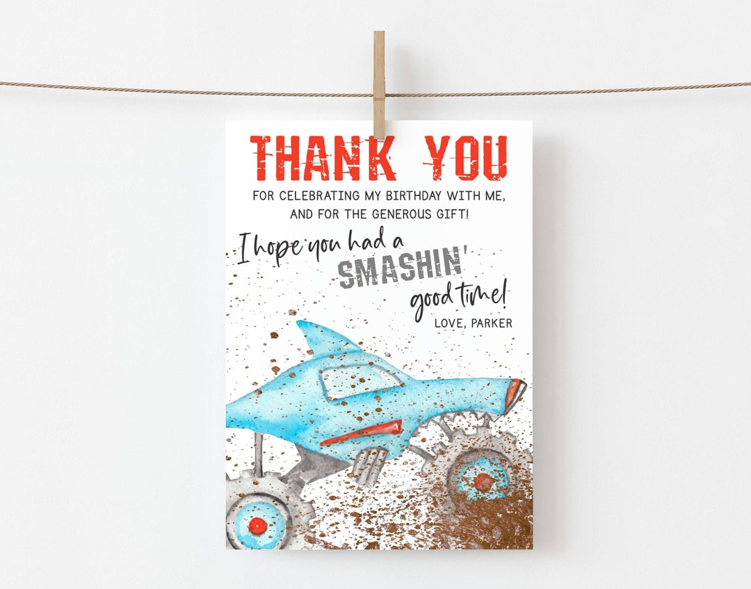 Megalodon Birthday Thank You Card Printable Template Monster Truck ...