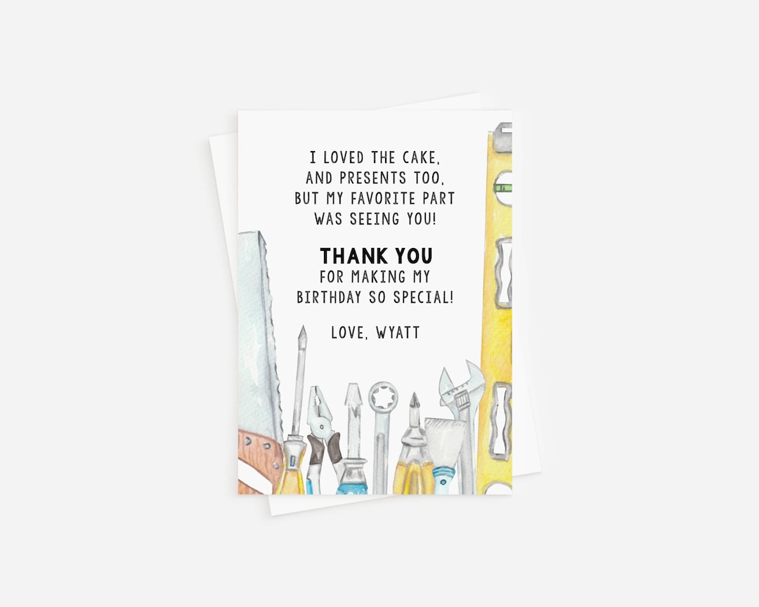 Tools Birthday Party Thank You Card Printable Template Textable Tools ...