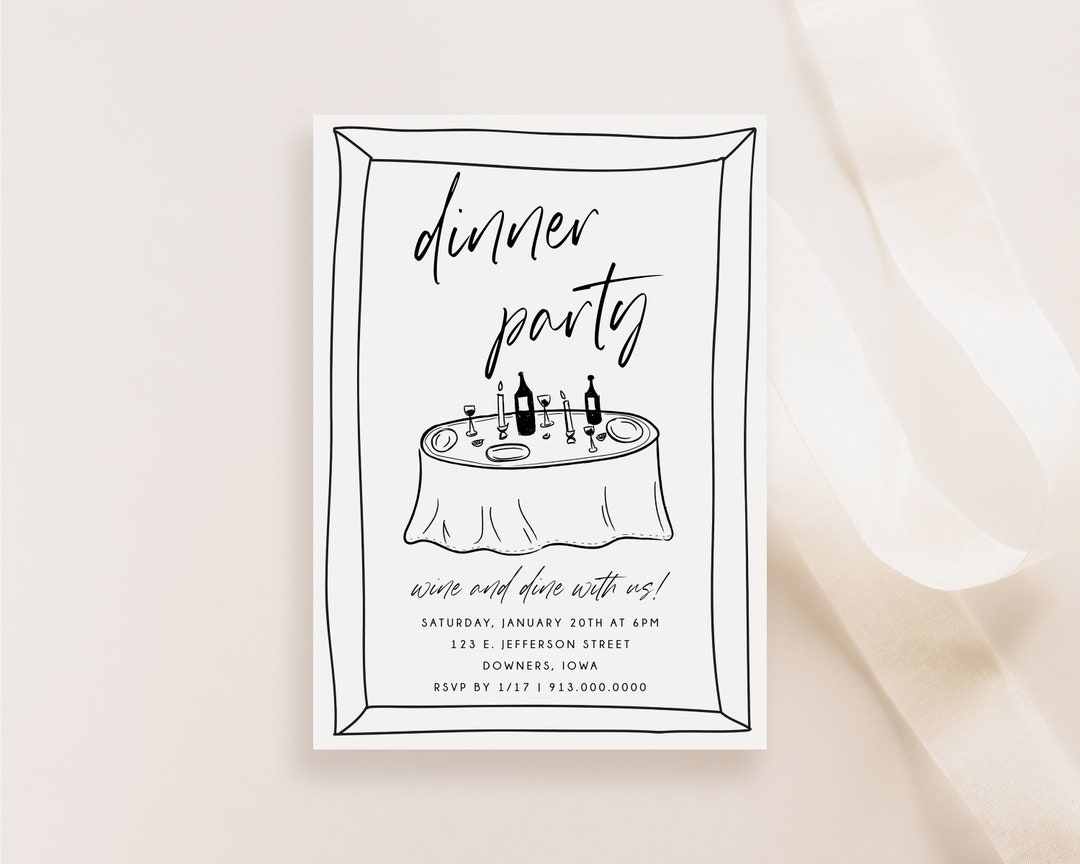 Dinner Party Invite Wine and Dine Invitation Instant Download Textable ...
