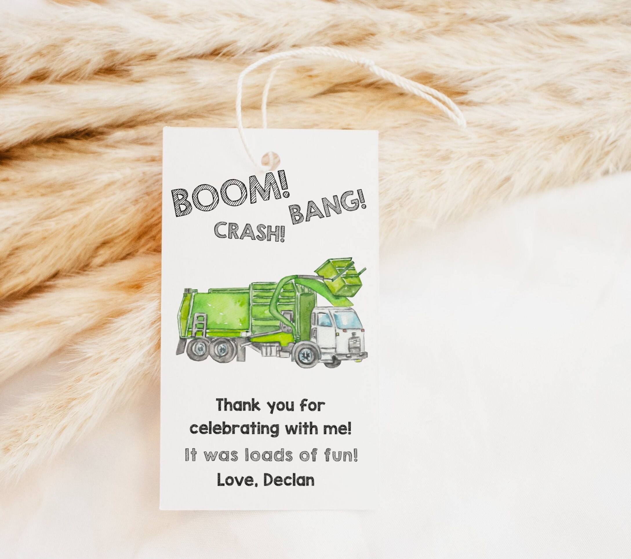 Garbage Truck Birthday Thank You Party Favor Tag Printable - Etsy