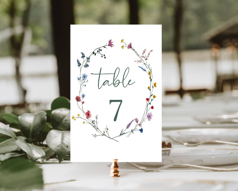 Wildflower Floral Table Number Printable Template Wedding Bridal Baby ...