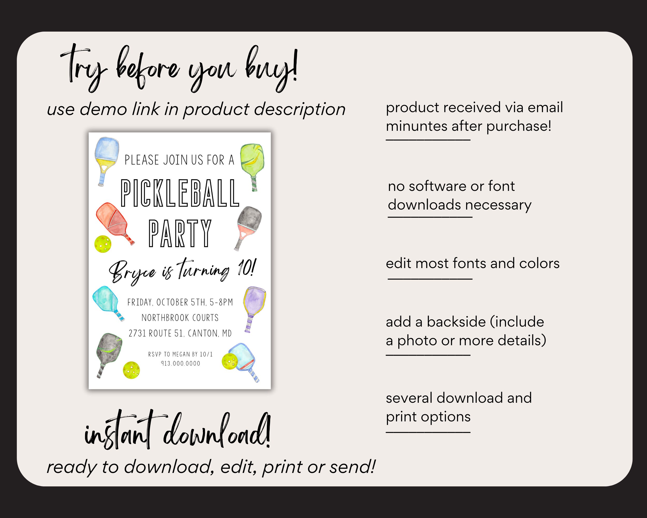 Pickleball Birthday Party Invitation Template, Pickleball Birthday ...