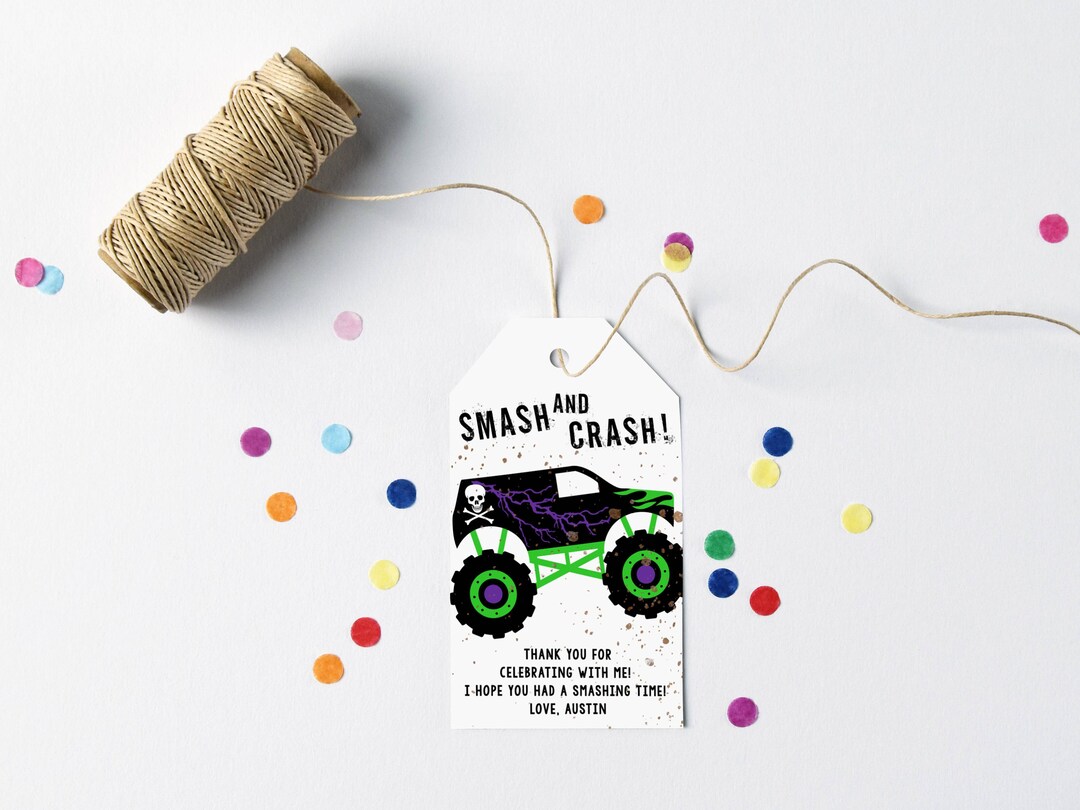 Monster Truck Grave Digger Truck Birthday Thank You Party Favor Tag ...