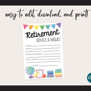 Retirement Advice Cards, Teacher Retirement Printable Template ...