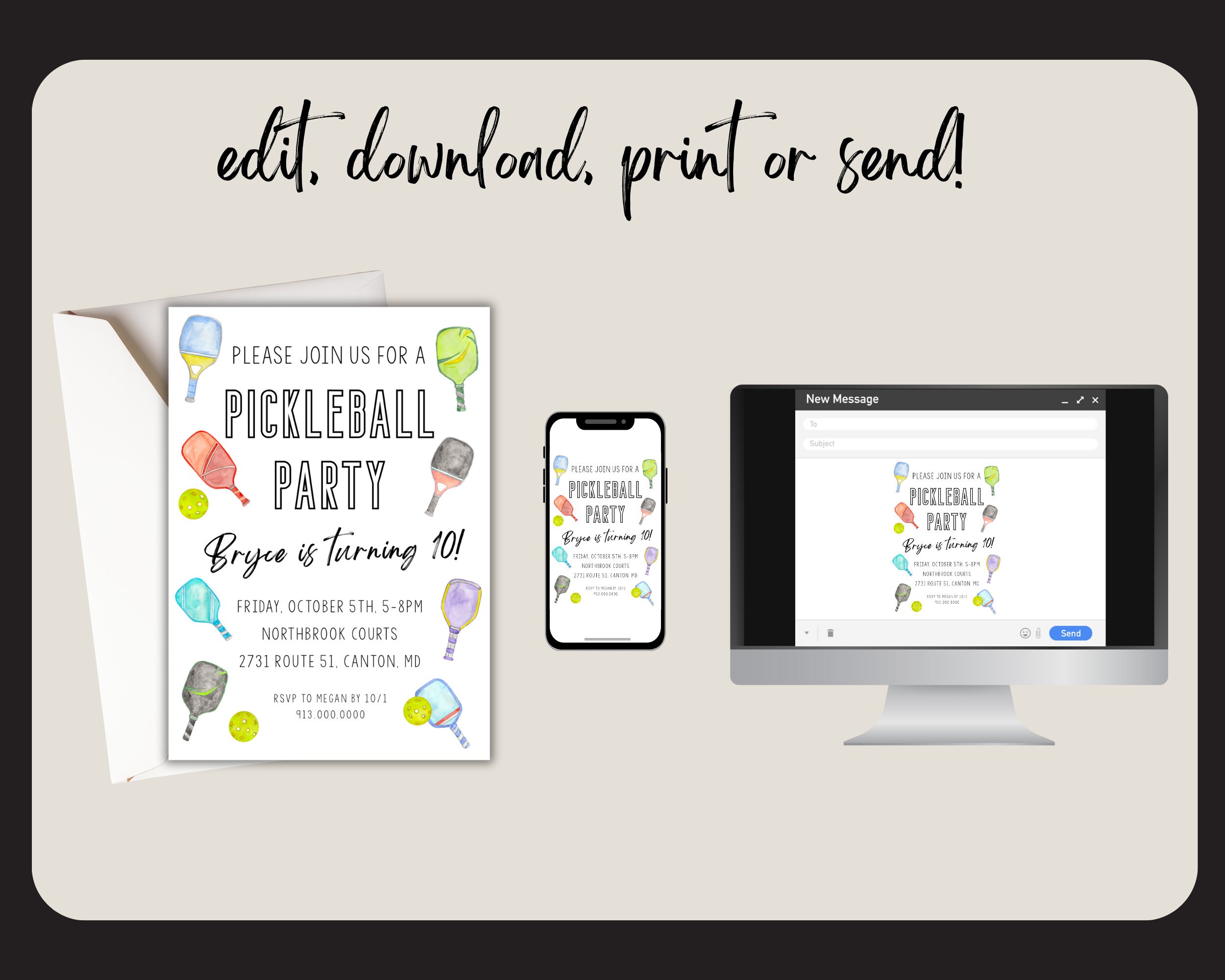 Pickleball Birthday Party Invitation Template, Pickleball Birthday ...