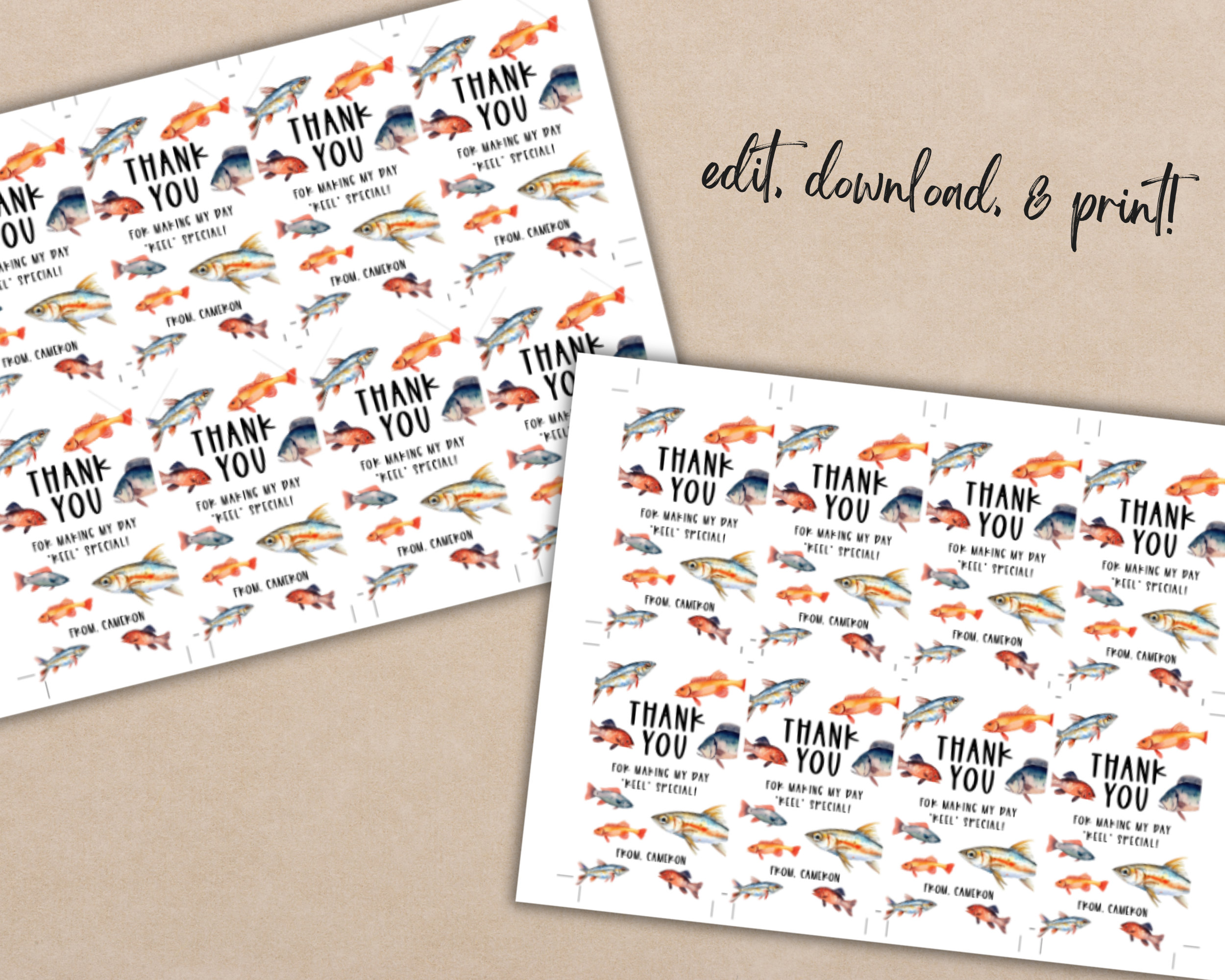 Fishing Birthday Thank You Tag Thank You Party Favor Tag Printable ...