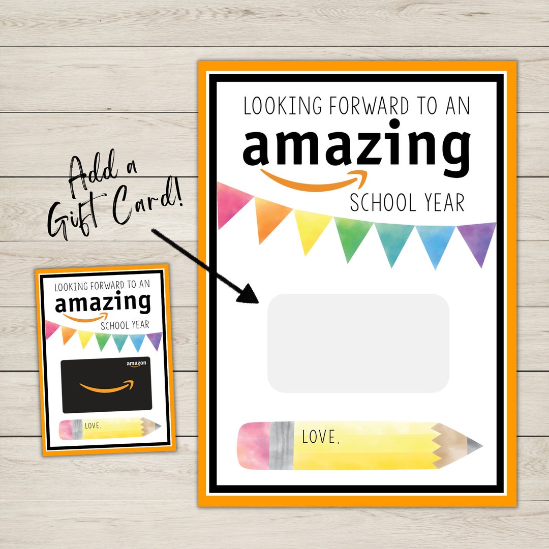 First Day of School Teacher Card Add Amazon Gift Card Back - Etsy